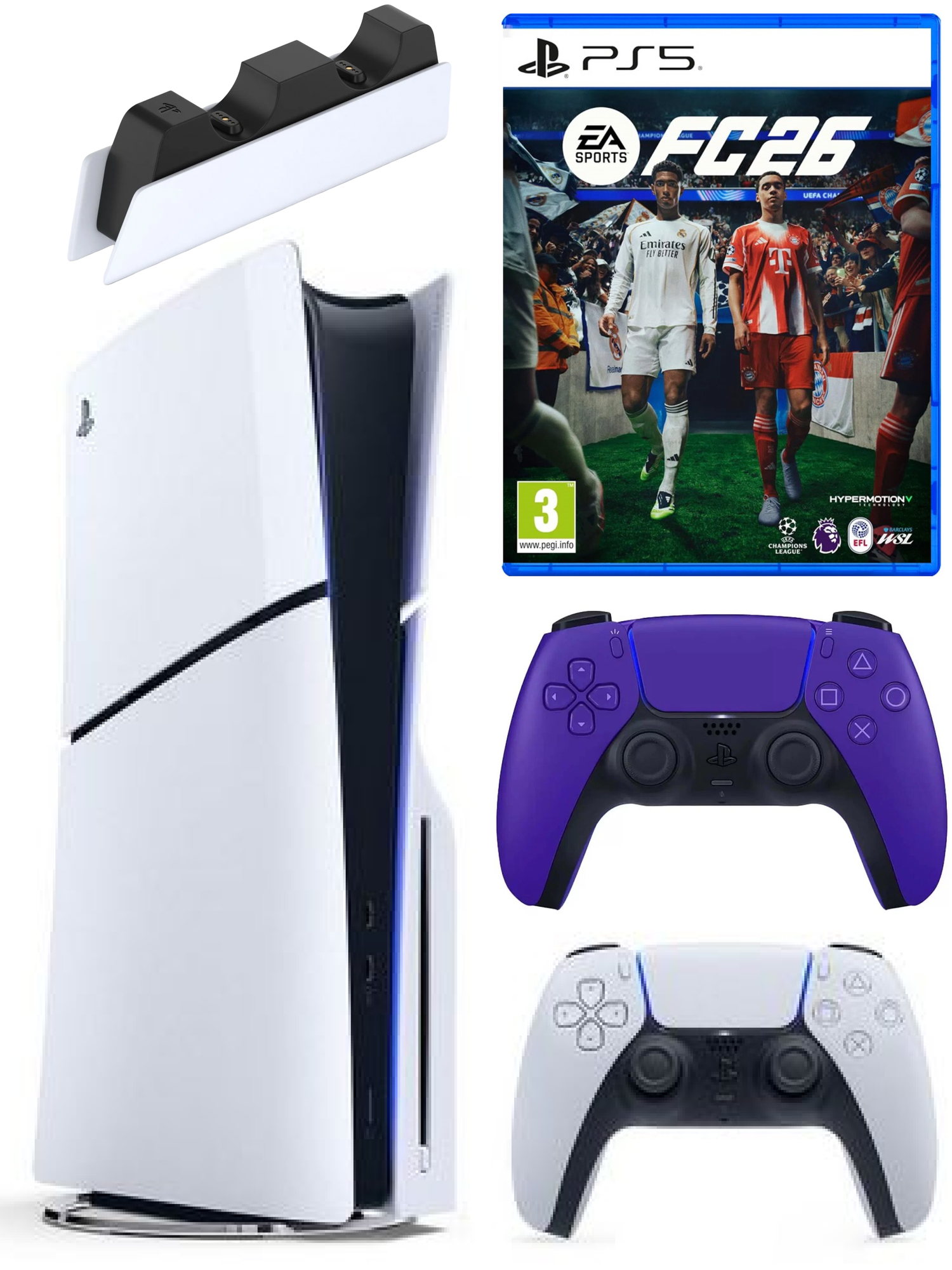 Игровая приставка Sony PS 5 Slim,1ТБ(с дисководом)+2 геймпад(фиолетовый)+Зарядная станция+ FC26,(за подробностями в чат)
