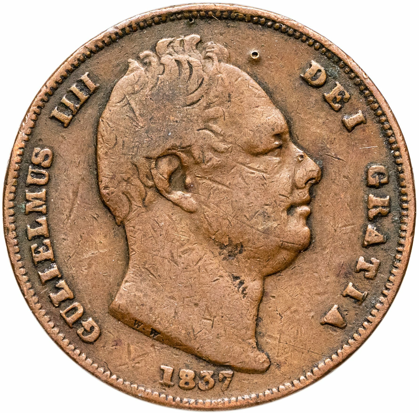 Великобритания 1 фартинг farthing 1837, Медь, в сохранности VF