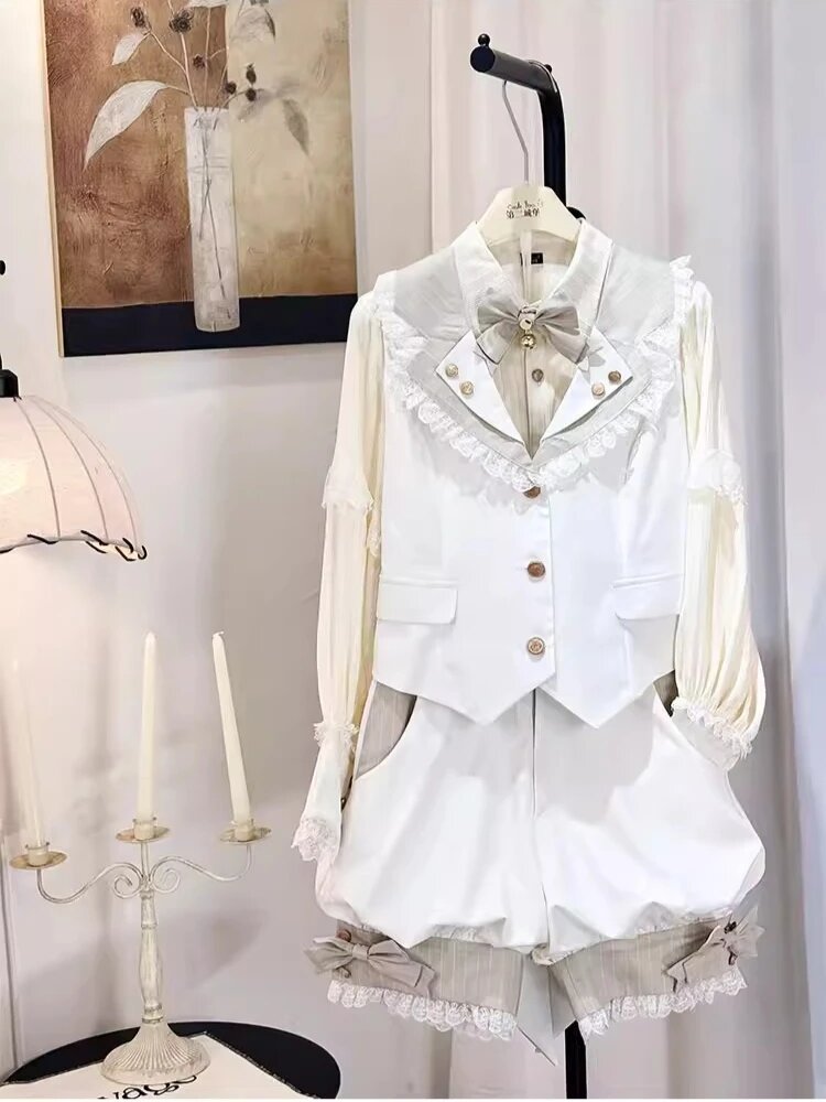 Комплект Ouji Lolita бежевый S, W-Vest-Shorts -4 Bow