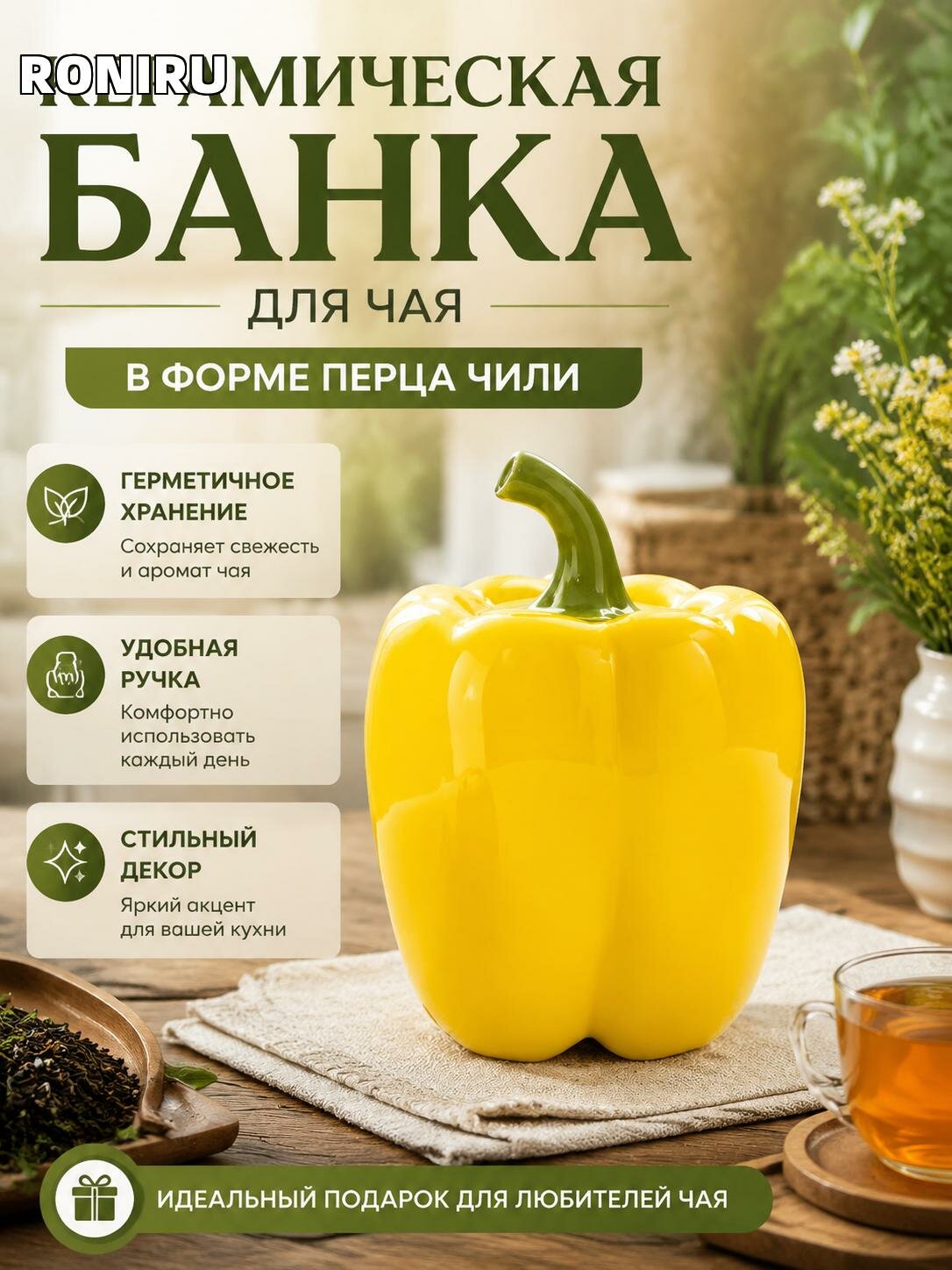 Керамическая банка для чая в форме перца чили, герметичное хранение, удобная ручка и стильный декор для кухни дома