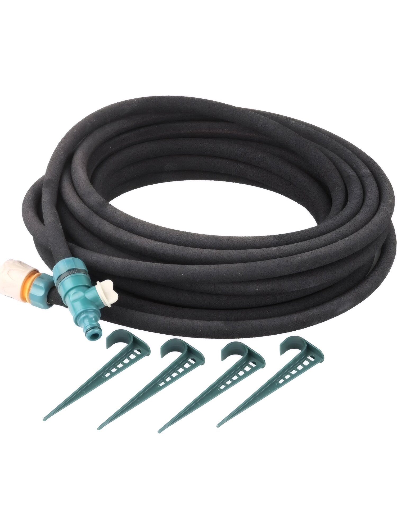 Сочащийся шланг RACO 1/2″ x 15 м, в комплекте с клапаном, колышками и соединителем c автостопом