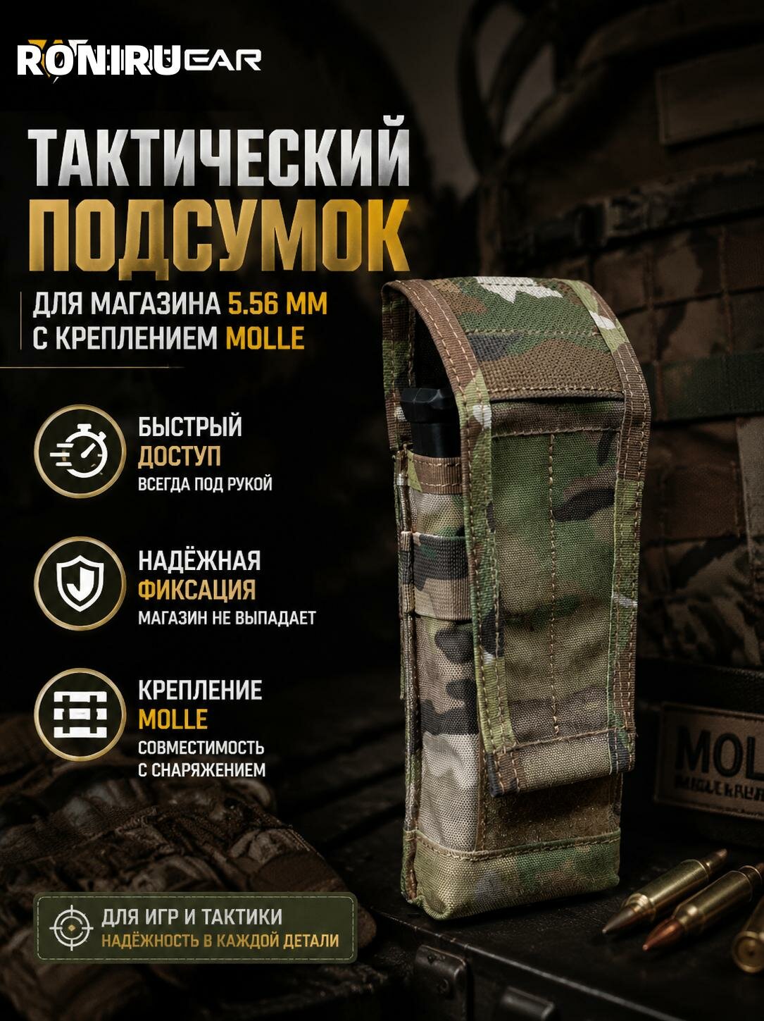 Тактический подсумок IDOGEAR для магазина 5.56 мм с креплением MOLLE, мультикам для игр — быстрый доступ и хранение
