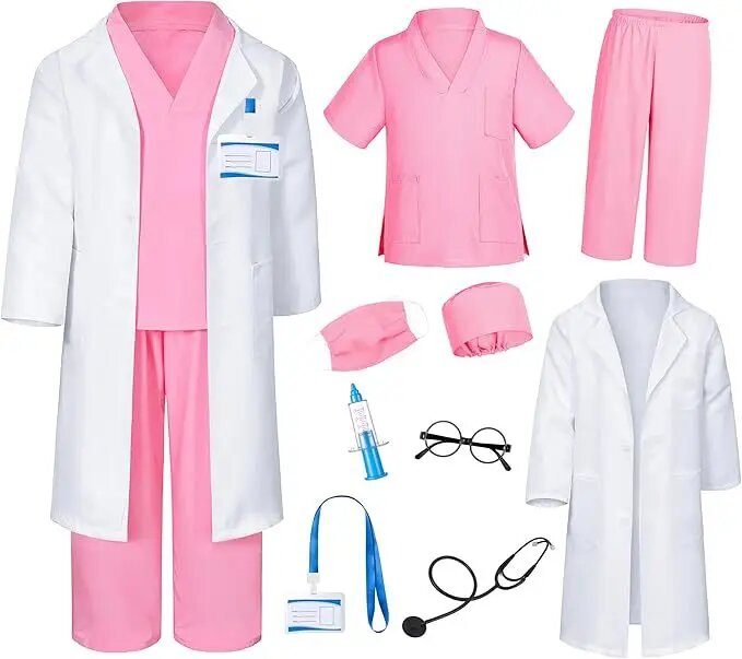 Костюм врача для детей Розовый, 120cm, pink 9 pcs set