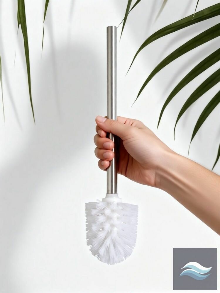 Щетка-ершик Kroffos Brush Wh. из нержавеющей стали 35см для ванной комнаты с белой щетиной — фото 1
