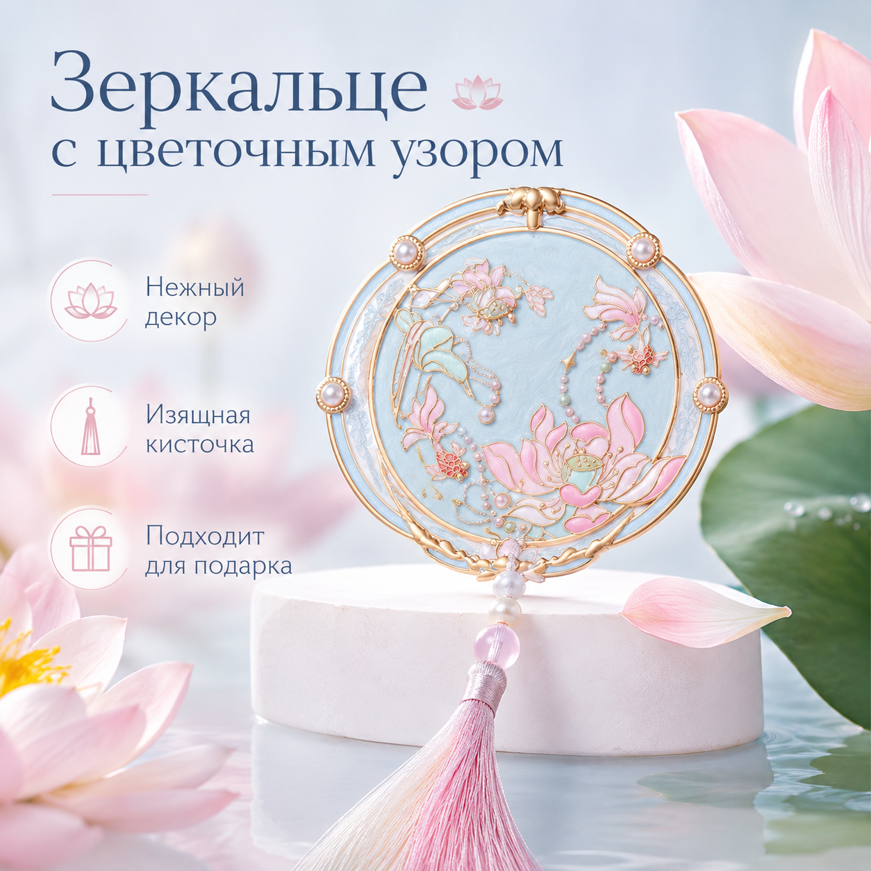 Зеркало в китайском стиле, украшенное кисточками и ретро-цветочным узором. носите с собой зеркало.