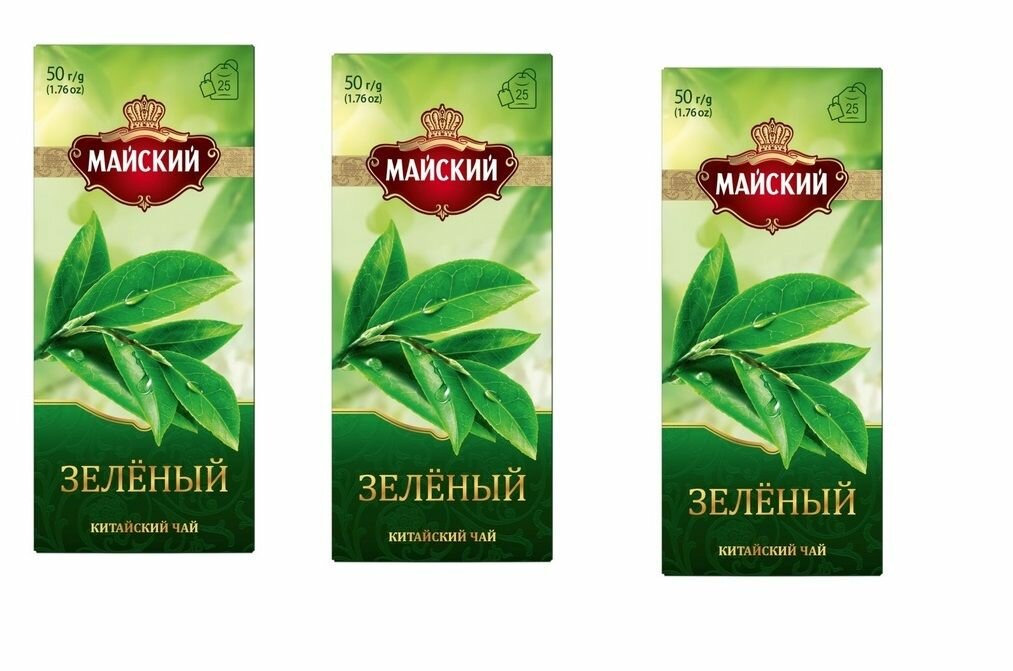 Майский Чай Зеленый, 25 пакетиков, 50гр, 3шт