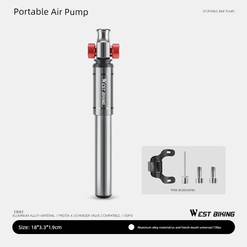 Алюминиевый мини-насос для велосипедов и баскетбола с давлением 130 PSI, портативный, серебристый цвет