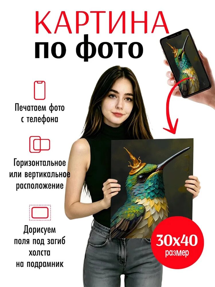Картина на холсте "Картина на заказ / Картина на стену / Картина по фото на холсте / Картина для интерьера / Портрет на холсте / Фото картина" 30x40 см, 1