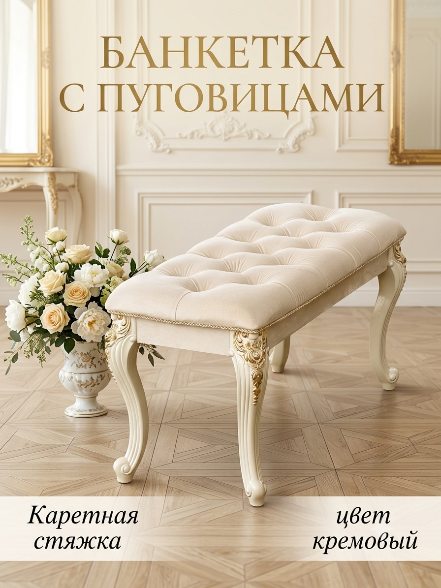 Банкетка MARABEL, с каретной стяжкой, микровелюровая обивка, 80x37x45 см
