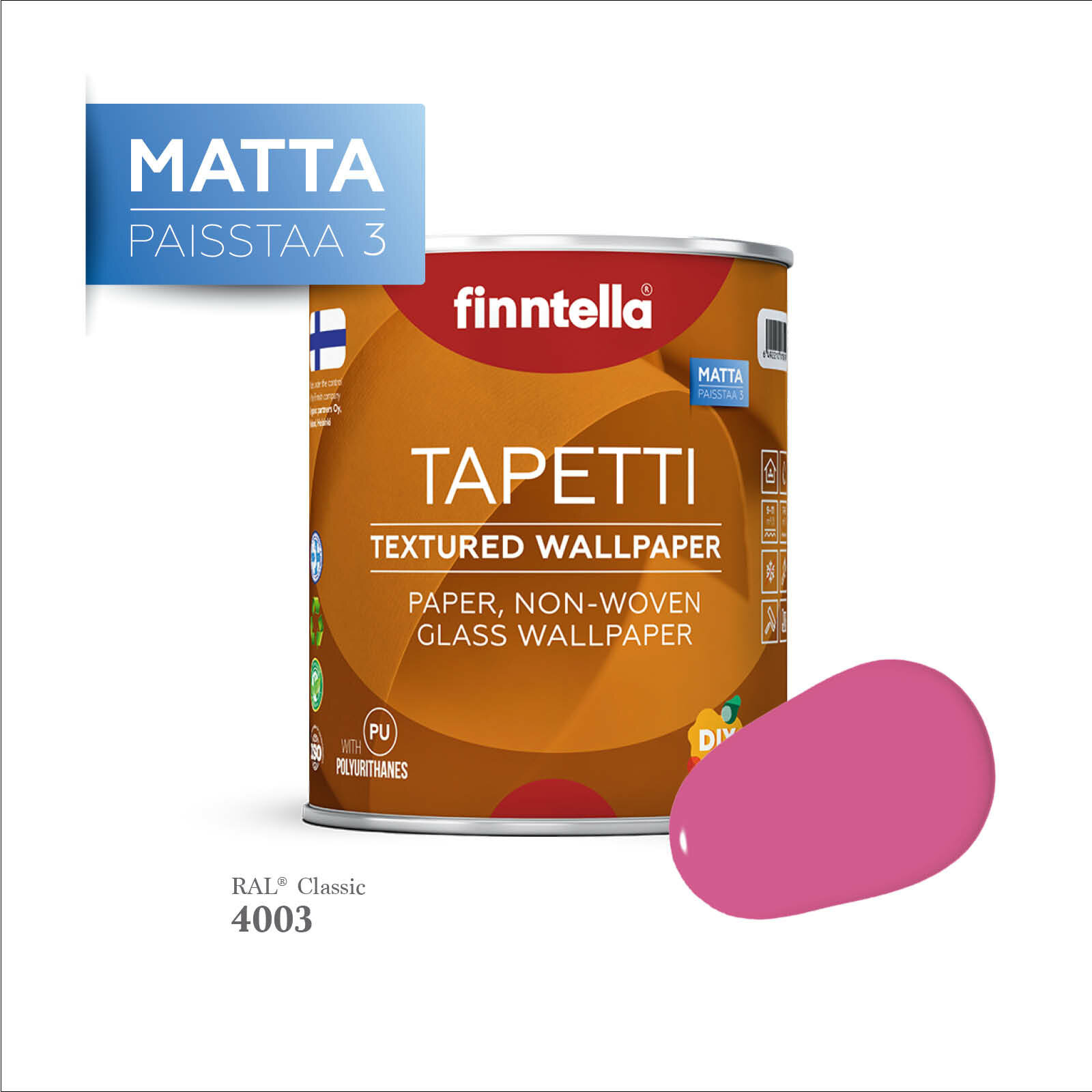 Матовая краска для обоев под окраску TAPETTI Matta FINNTELLA, Цвет RAL 4003 Вересково-фиолетовый (Heather violet), 0,9л