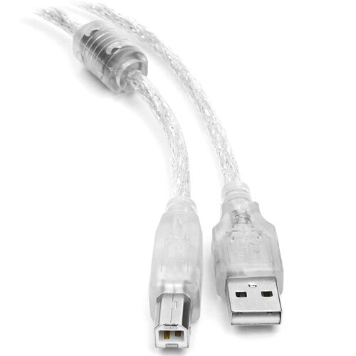 Кабель для подключения периферийных устройств USB Am-Bm Cablexpert CCF-USB2-AMBM-TR-6 Pro экран и фильтр - 1.8м прозрачный