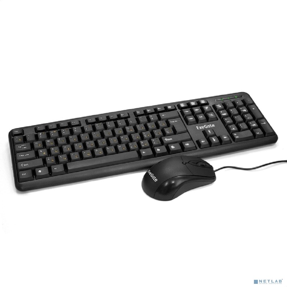 Exegate EX286204RUS Комплект ExeGate Professional Standard Combo MK120 (клавиатура влагозащищенная 104кл.+ мышь оптическая 1000dpi,3 кнопки и колесо прокрутки; USB, длина кабелей 1,5м, черный, ColorBox)