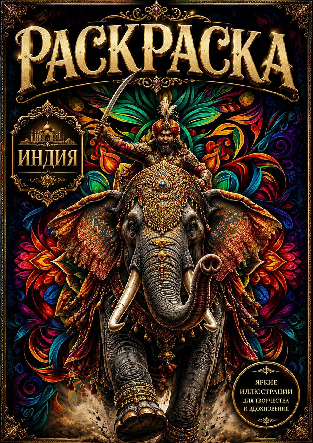 Раскраска для детей и взрослых - Индия Мандала, плоьная бумага А5