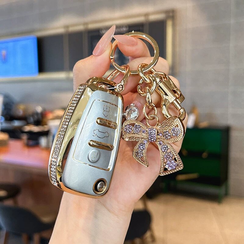 Чехол с роскошным ободом D-Style, серый звездный с серебряным песком, бантом и золотым клипом, пурпурный бантик с