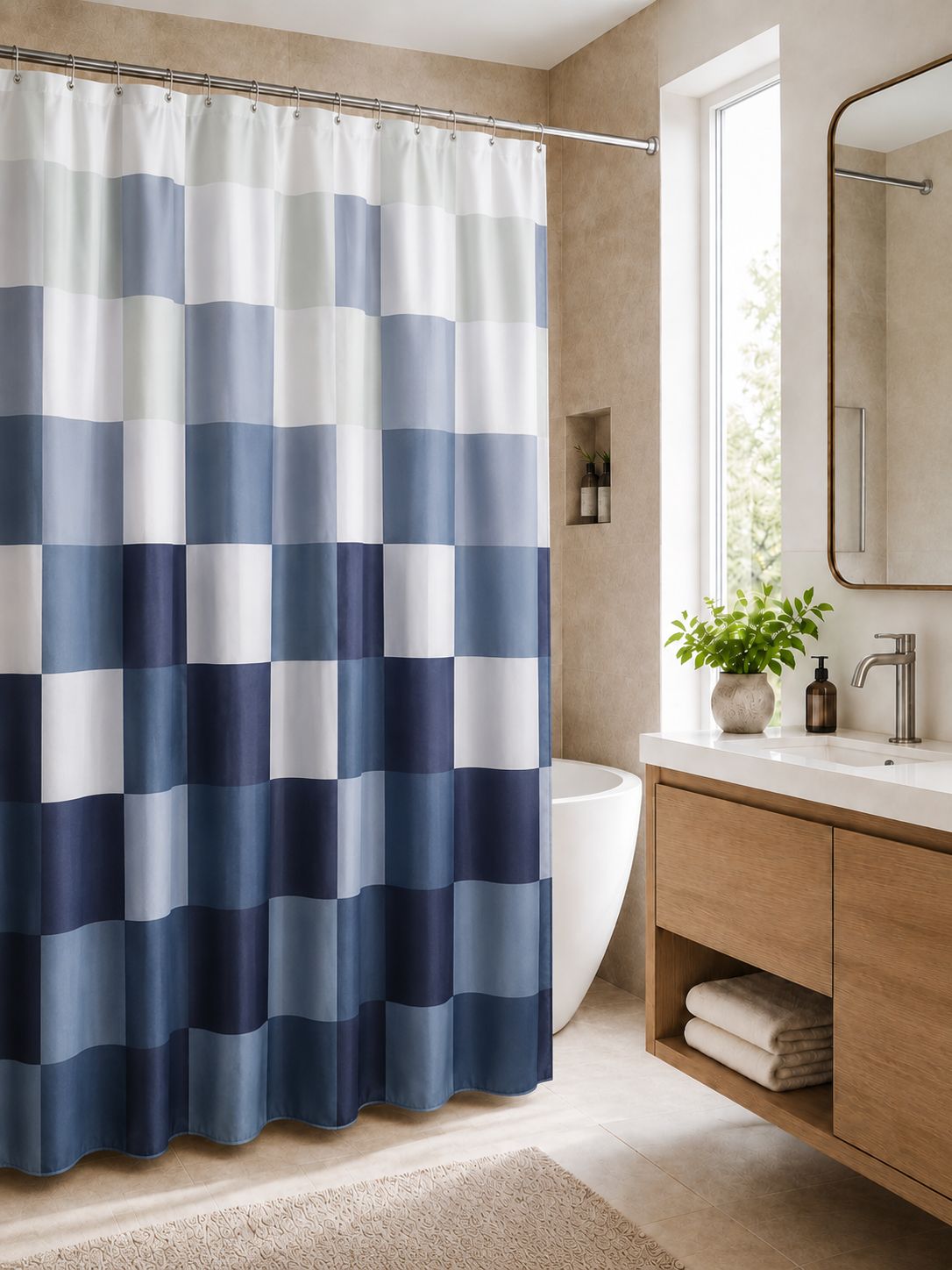Штора занавеска для ванной BATH PLUS 180*180 см тканевая с водоотталкивающей пропиткой RUBIK'S CUBE синий серый без колец