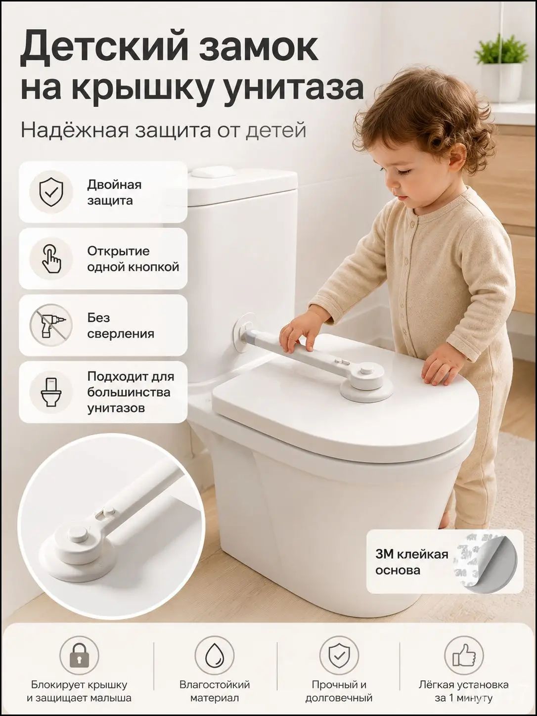 Замок для крышки унитаза от детей, детский блокиратор туалета с двойной защитой, безопасный фиксатор без сверления