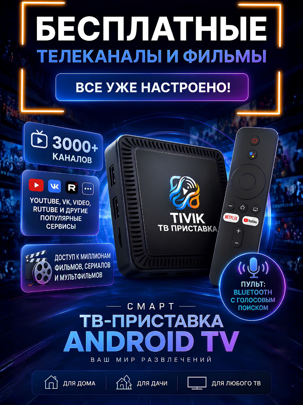 Смарт ТВ приставка на системе Андроид wi-fi/ ТВ приставка для телевизора / Медиаплеер, 8GbB+128GB