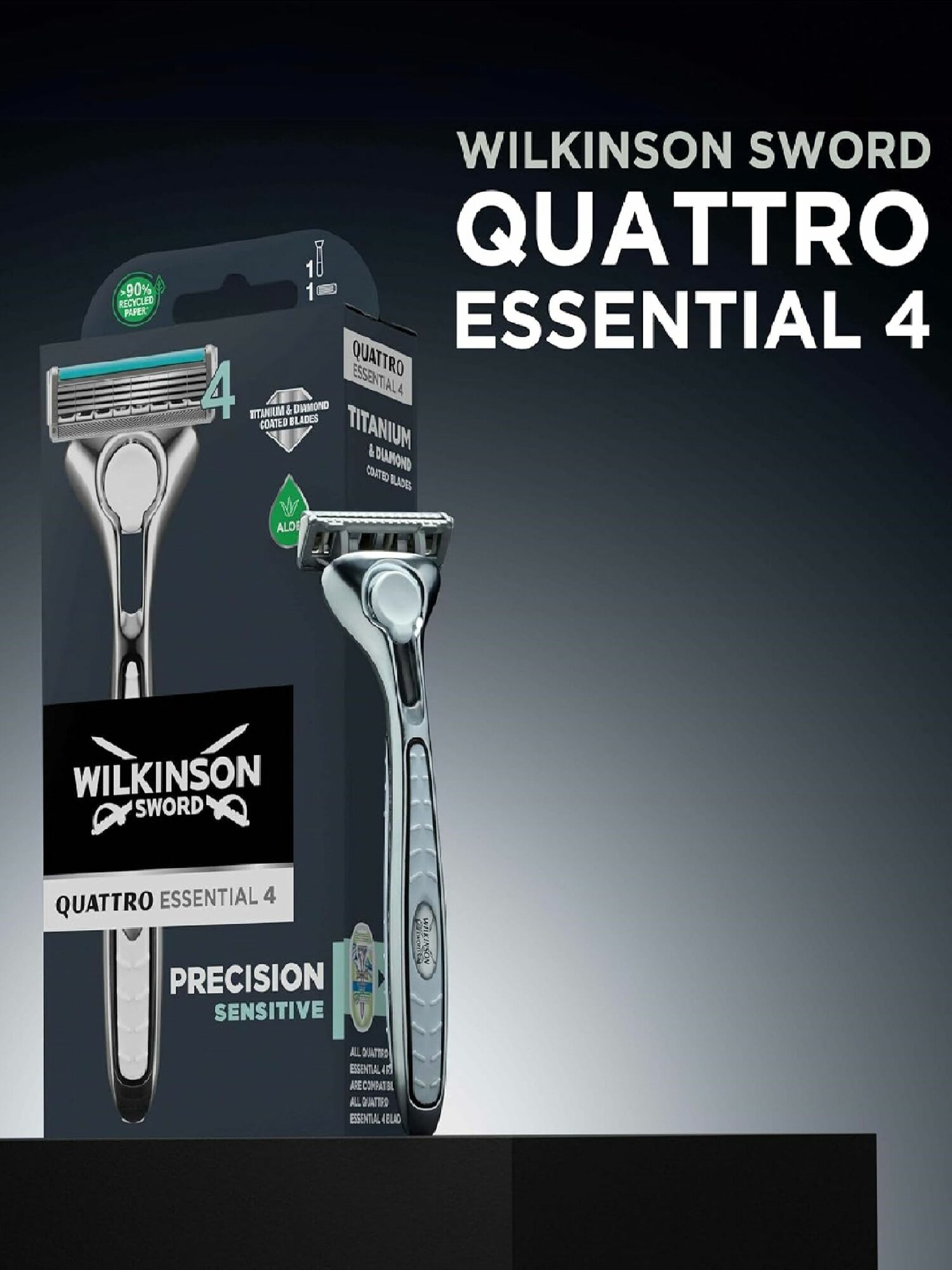 Бритвенный станок с 1 сменной кассетой Wilkinson Sword Quattro Titanium Sensitive