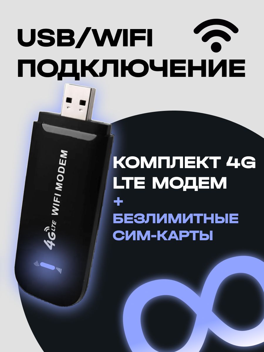 Набор Модем 4g LTE WiFi + комплект sim-карт с безлимитным интернетом для модема и смартфона