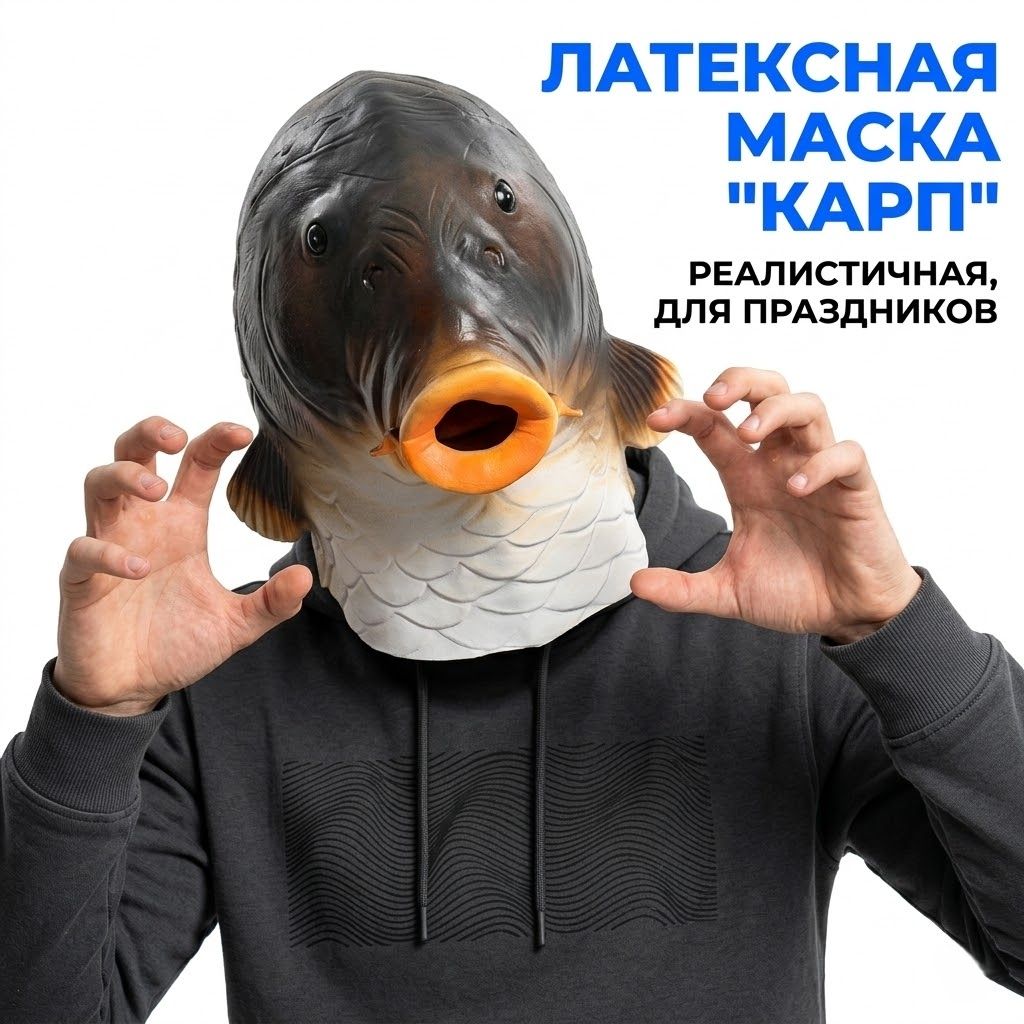Латексная маска рыбы (карп) полная голова, реалистичная маска для вечеринок, косплея и розыгрышей