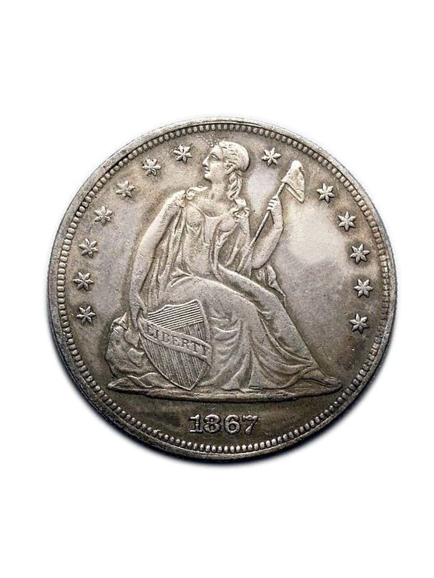 Монета бестмани "Американский доллар 1867", посеребренный металл, 27 г