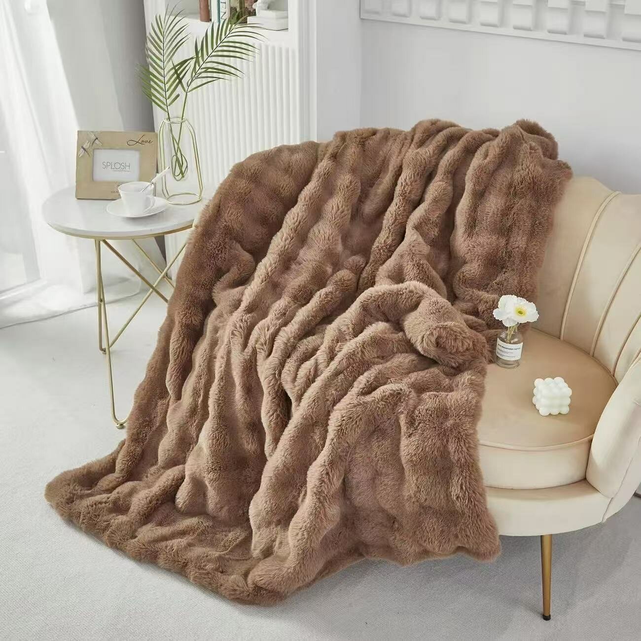 Плед-покрывало Шиншилла Кролик 150х200, на кресло кровать в детскую и спальню， коричневый