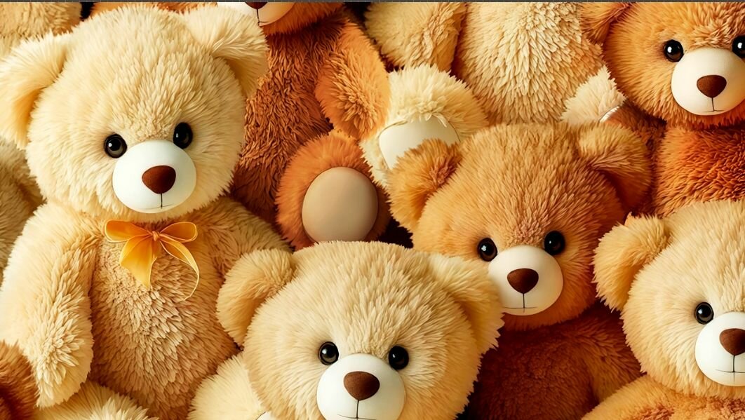 Футер 2х нитка с лайкрой "Мишки пушистые коричневые" ширина 180см, высота 60 см.