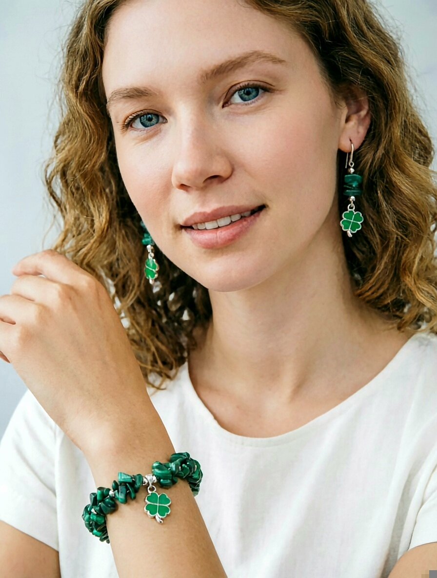 Комплект бижутерии ENJOY Украшения из камней: браслет, серьги, малахит