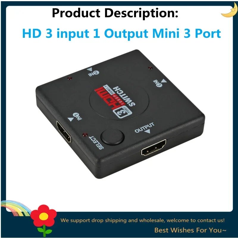 Мини-HDMI-переключатель GRWIBEOU, 3 входа, 1 выход, 3 порта