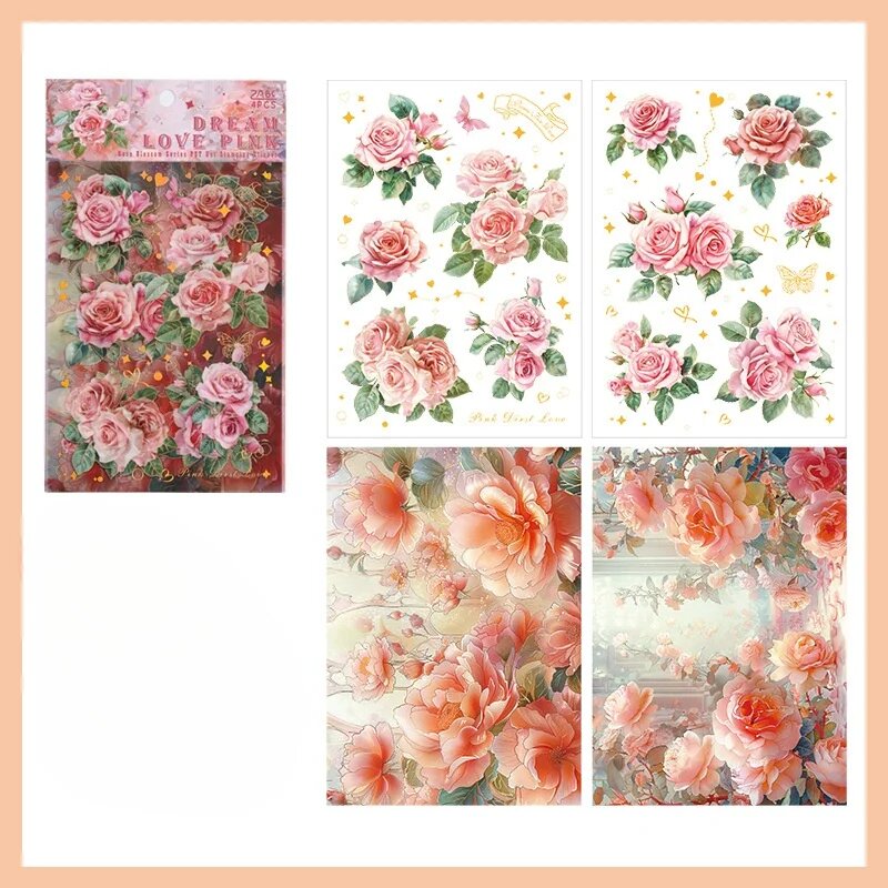 Наклейки "Цветущие розы", розовый, 1 Set Pink