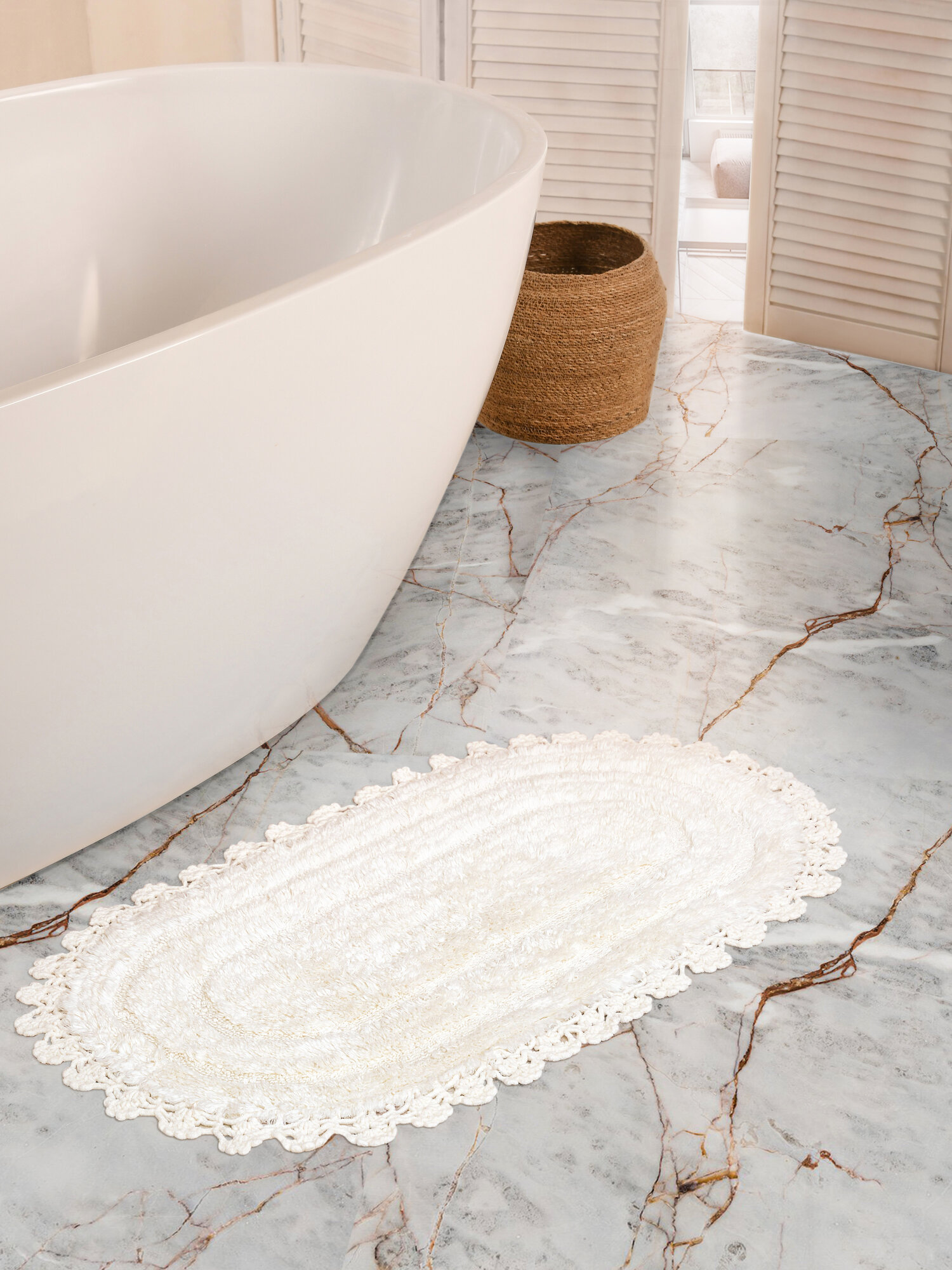 Набор ковриков для ванной и туалета хлопковый от бренда Arya home Afro 60х100 и 50х60 кремовый