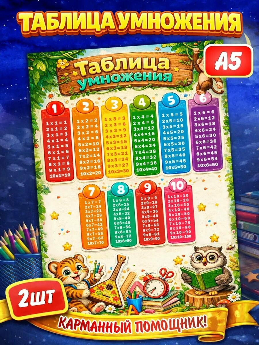 Таблица умножения шпаргалка плакат А5 набор 2 шт