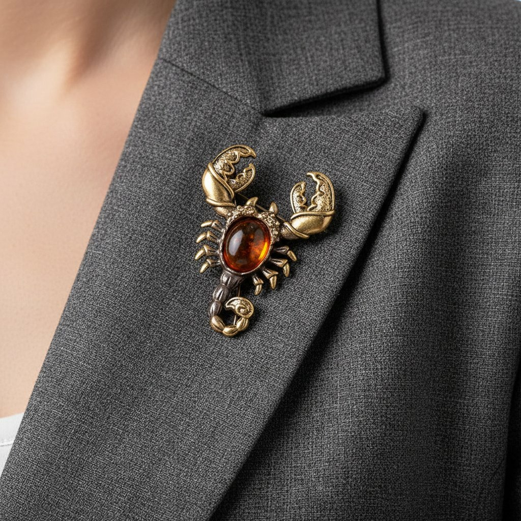 Брошь, янтарь