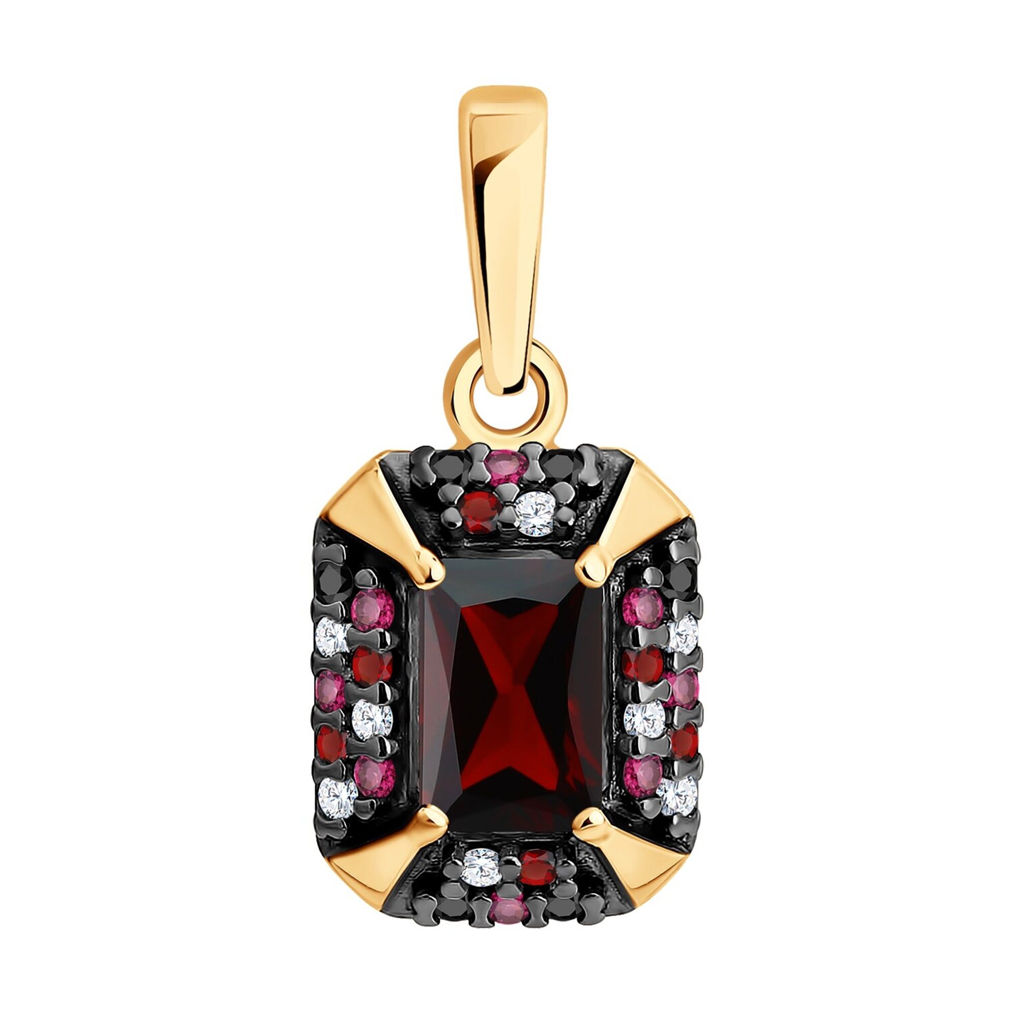 Подвеска, серебро, 925 проба, золочение, гранат, фианит