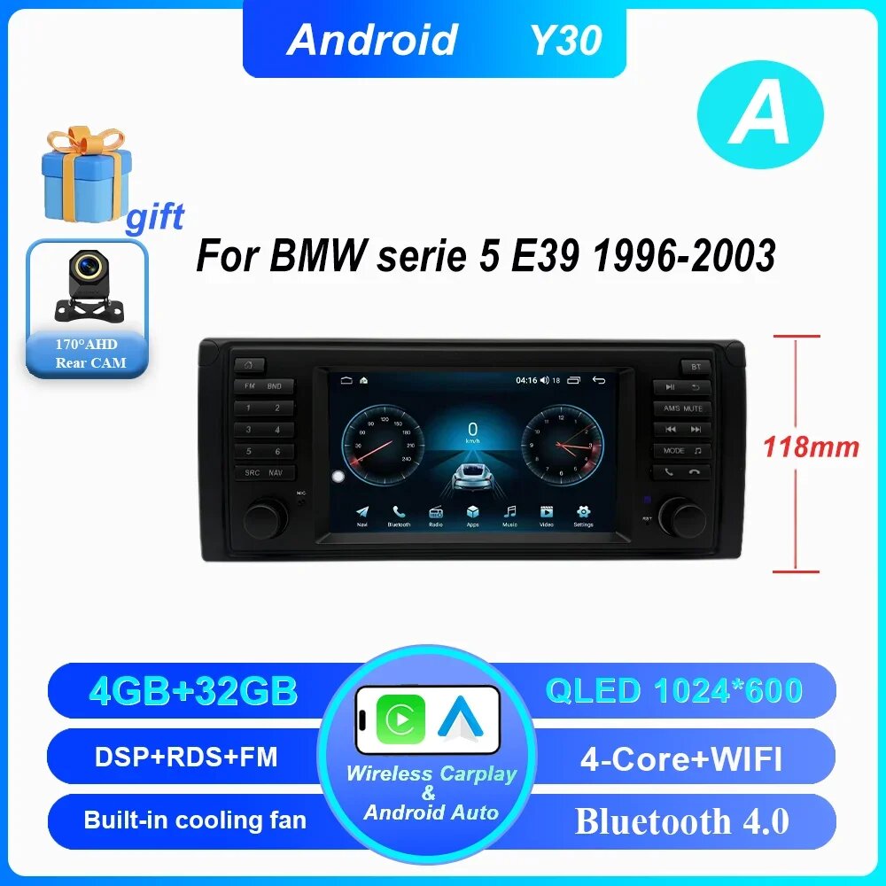 7-дюймовый беспроводной CarPlay Android Auto радио для BMW 5 серии E39 X5 E53 M5 A 4-32 AHD