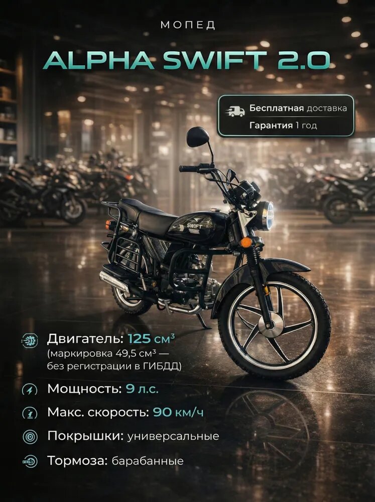 Мопед ALPHA SWIFT 2.0 BLACK 125 см3 (49,9 см3)