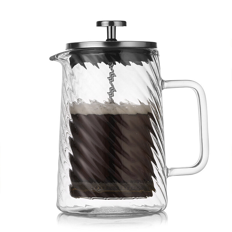 Двухслойный френч-пресс с корпусом из высокоборосиликатного стекла, фильтр-пресс во французском стиле, прозрачный и термостойкий, подходит для заваривания чая и приготовления кофе дома.