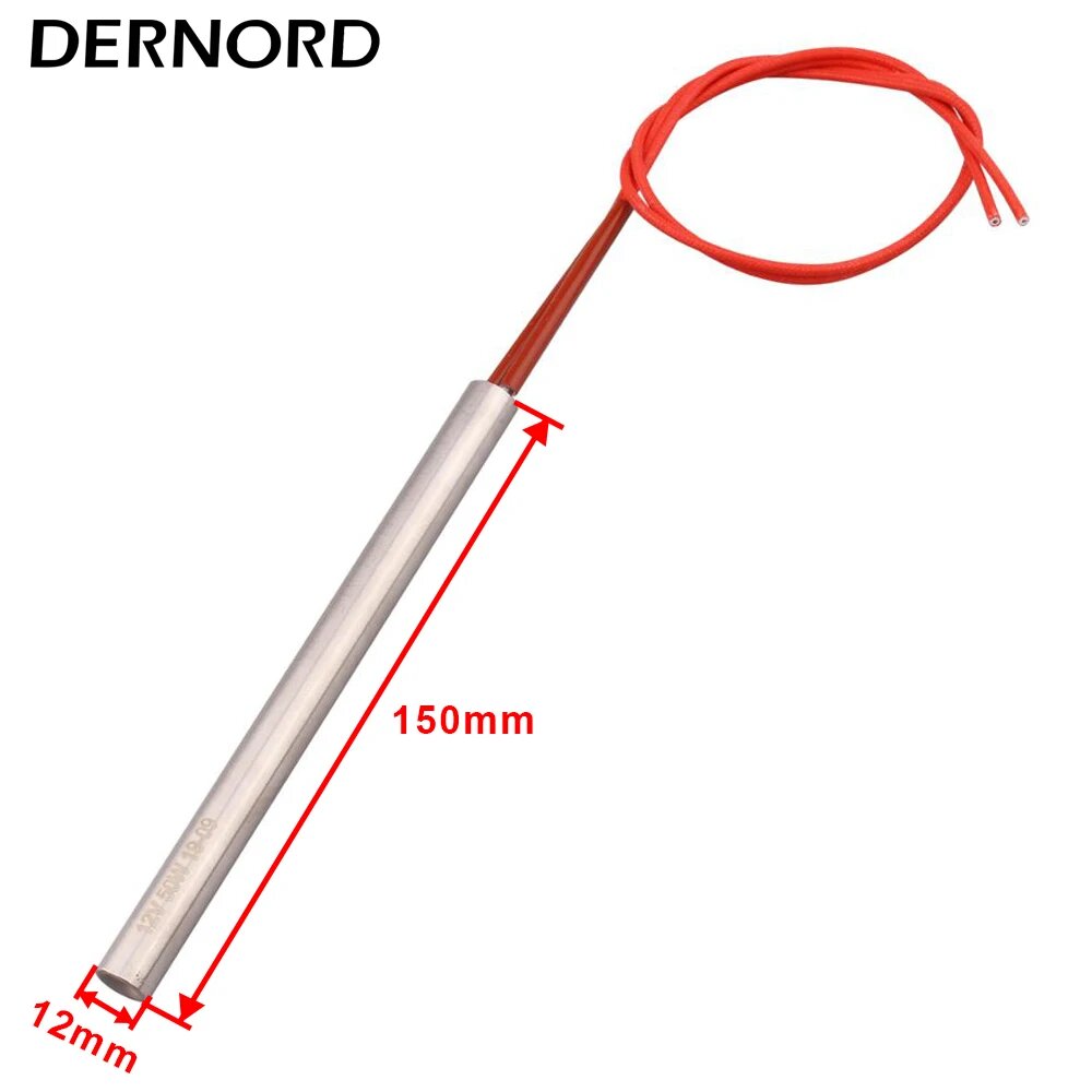 Настраиваемый Электрический трубчатый нагревательный элемент DERNORD, 12 В, 50 Вт, 12x150 мм, SUS304
