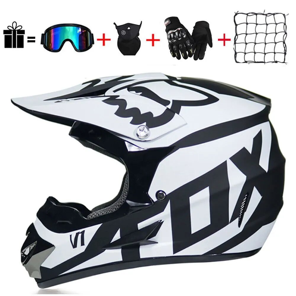 Мотошлем кроссовый FOX белый черный размер XL для мужчин и женщин