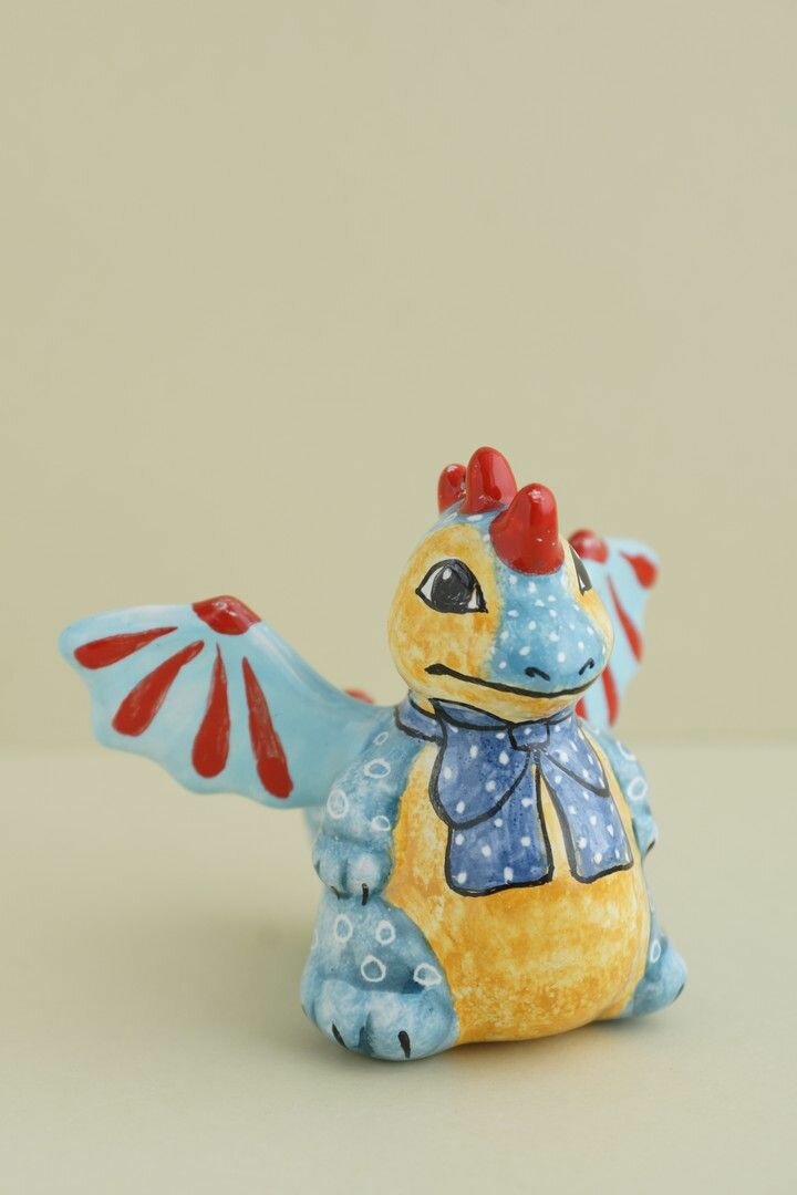 Ёлочная игрушка "Дракончик (синий)". Ярославская майолика. Керамика ручной работы. Сделано в России.