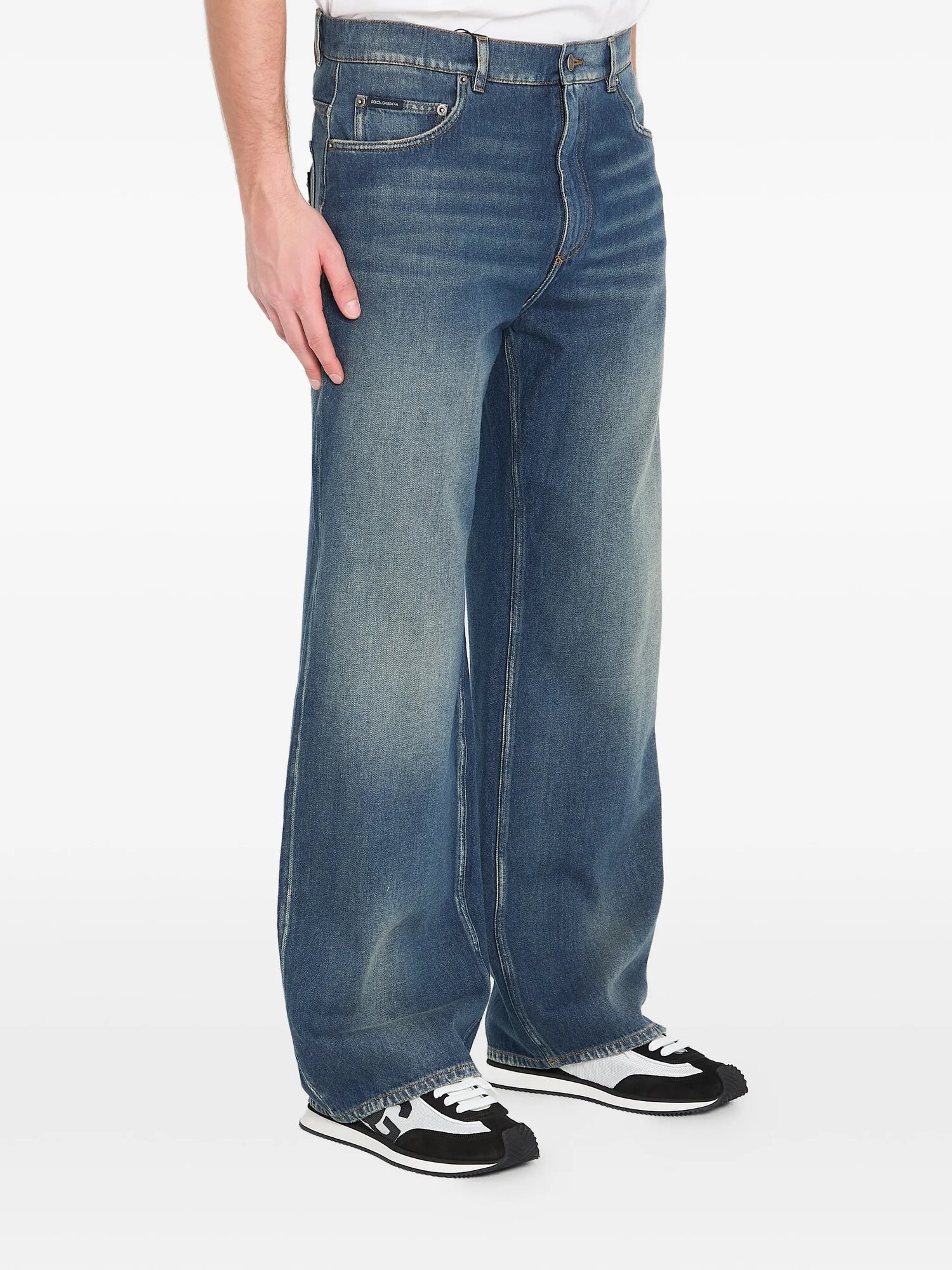 Джинсы DOLCE & GABBANA Logo patch wide jeans, размер 52, синий — фото 1