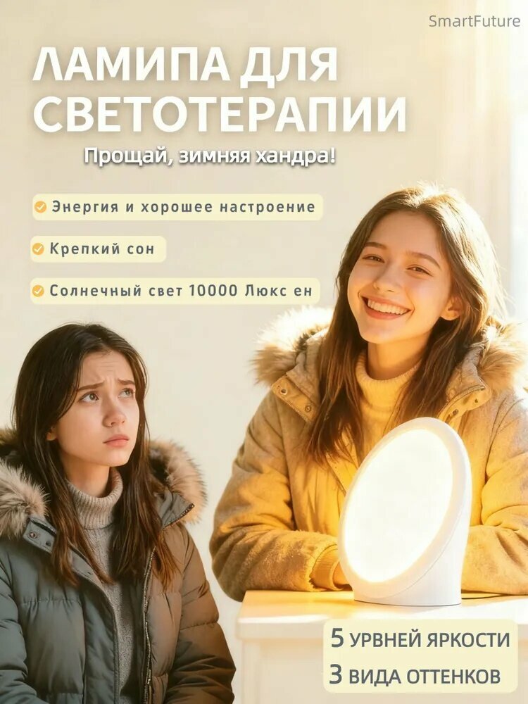 Лампа для светотерапии 10000 Люкс, SAD лампа солнечного света для лечения сезонной депрессии, улучшения сна и настроения