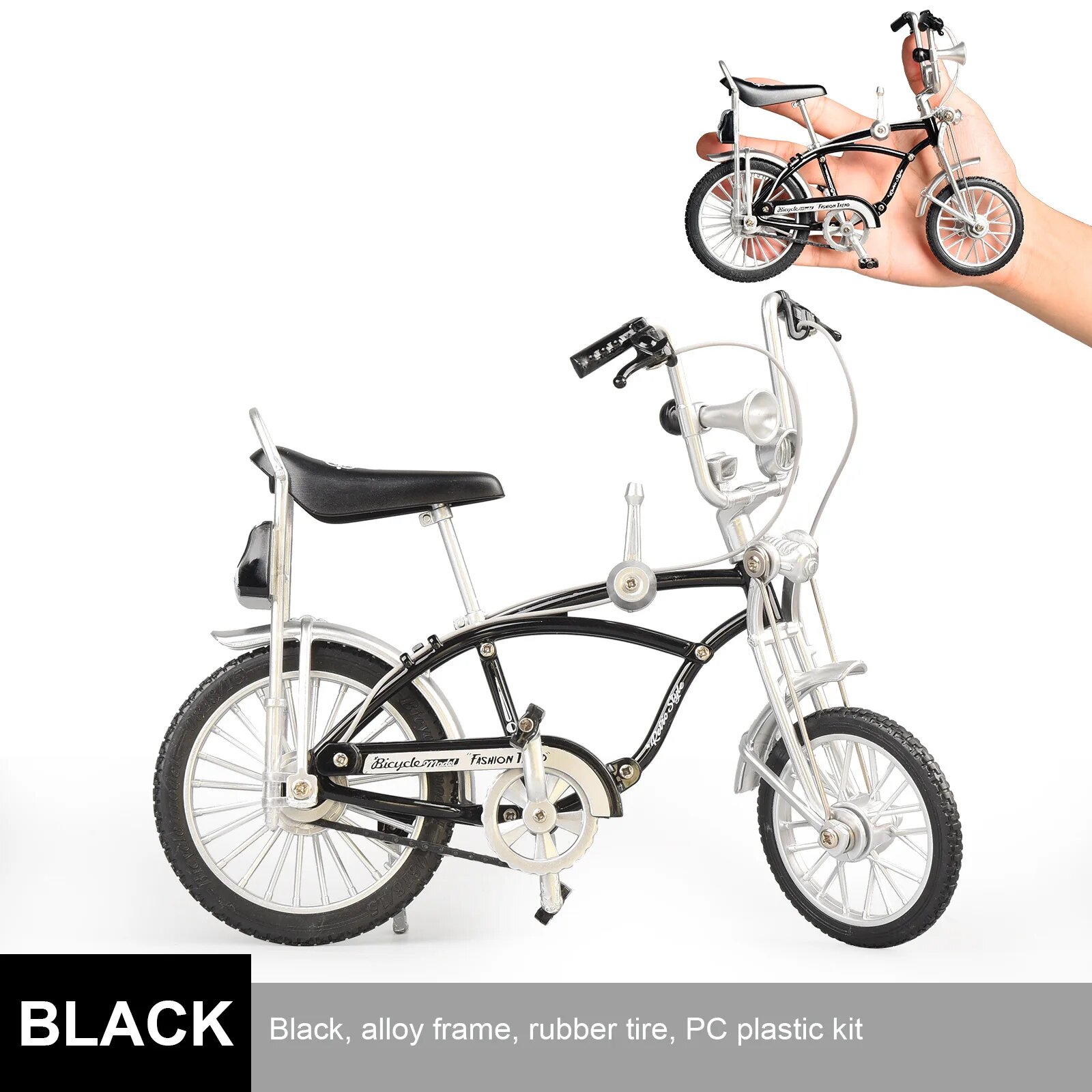 Миниатюрный металлический горный велосипед 1:6 Черный, черный