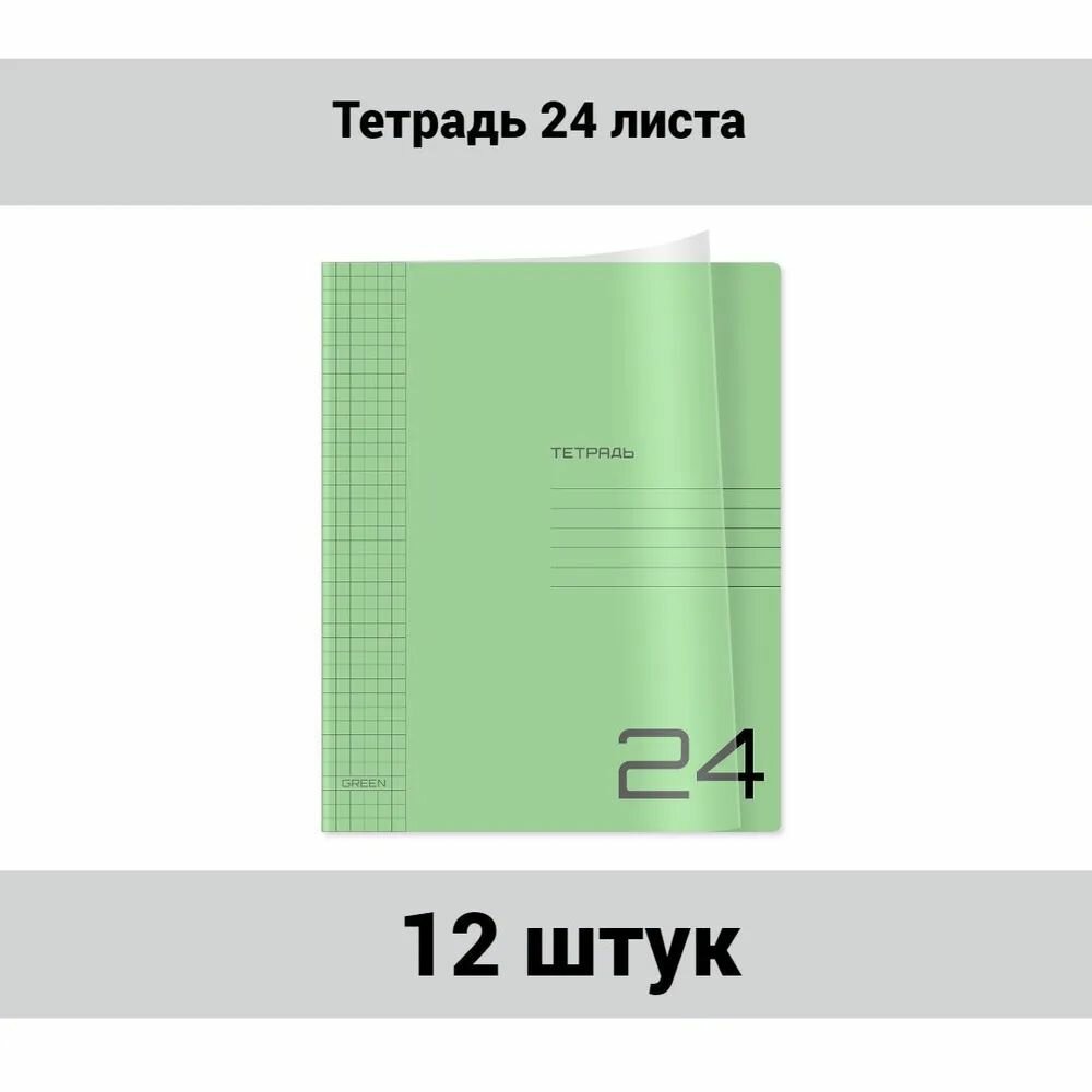 Тетрадь 24 листа линия BG UniTone. Green, пластиковая обложка, зеленый, 12 штук