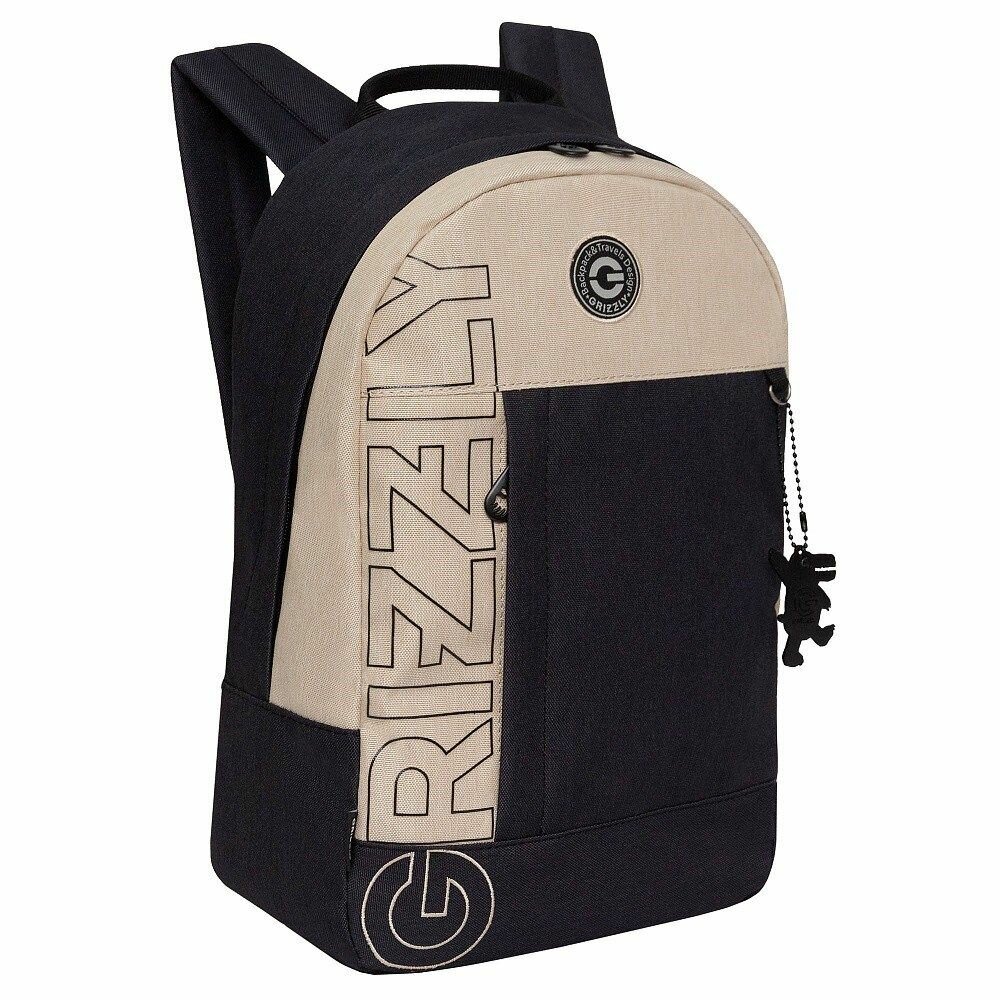 Рюкзак GRIZZLY (RXL-427-2) 37,5*24*12см, цвет черный-молочный, укрепленная спинка