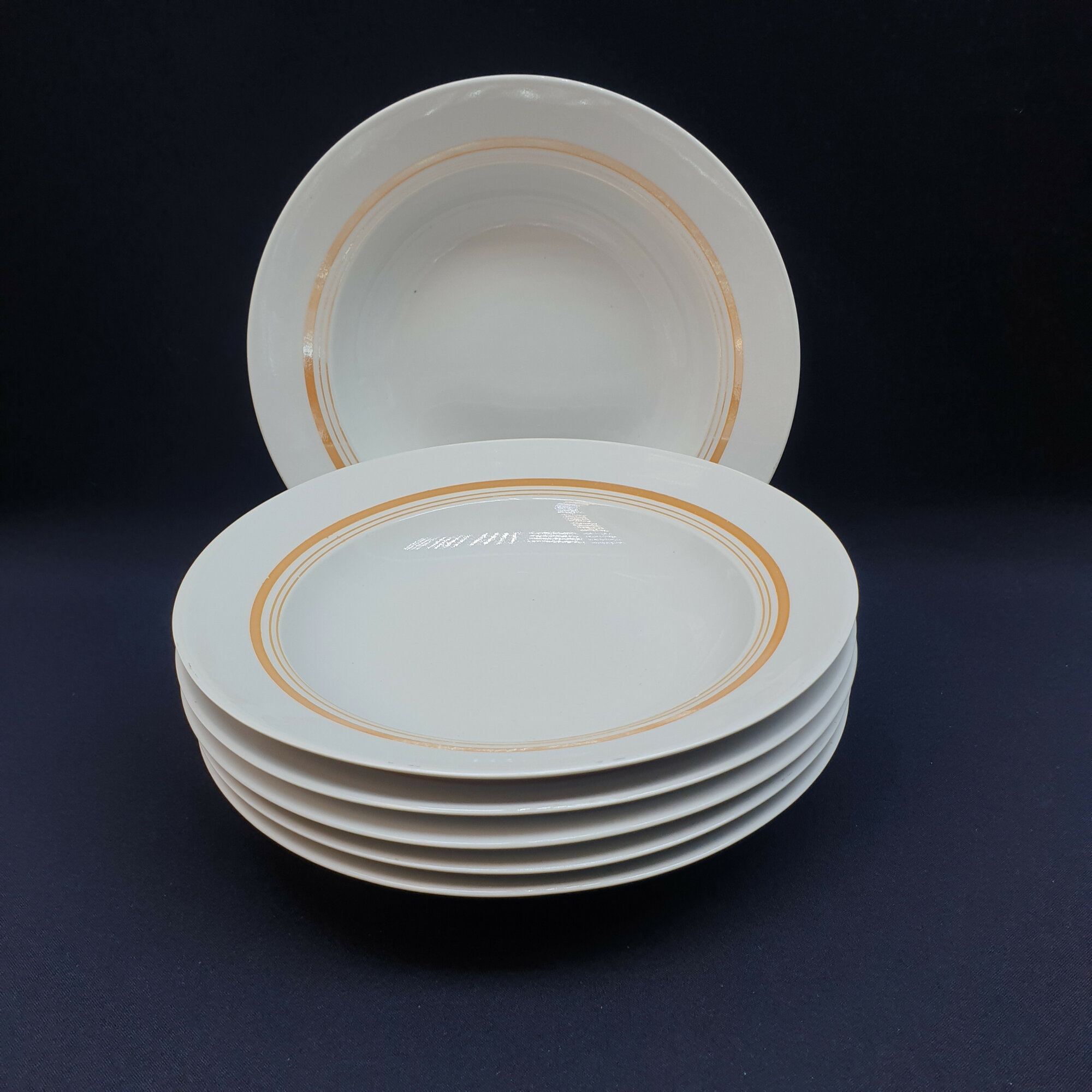 Набор из 6 суповых тарелок, Дулево, фарфор деколь 24 см, винтаж Россия