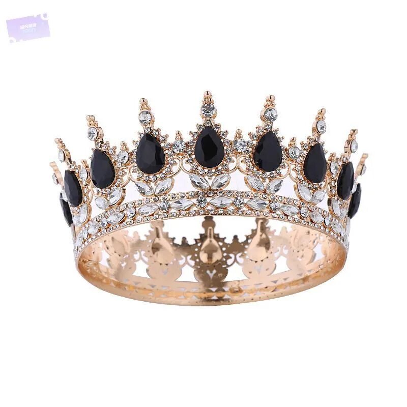 Корона для торта Золотистая с черными камнями 1 шт. для праздника