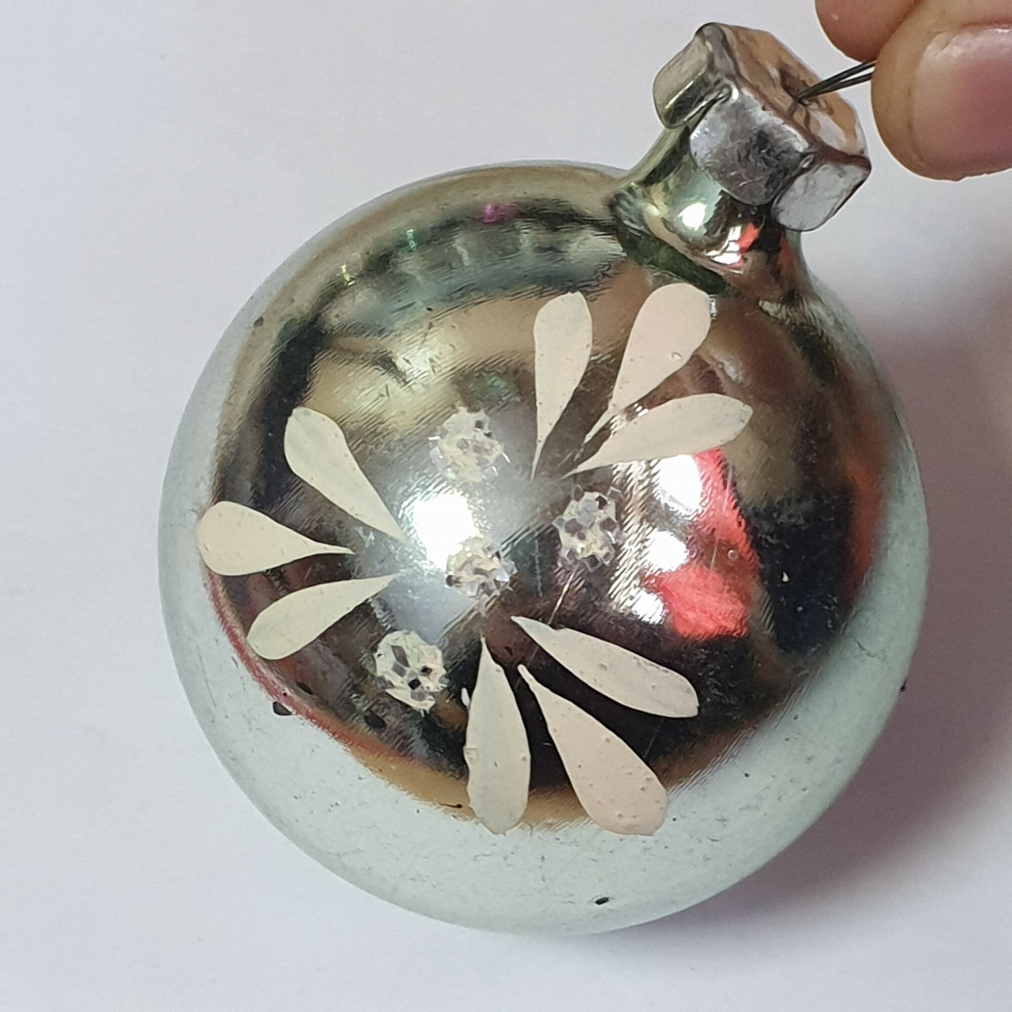 Елочная игрушка шар морозный узор. Стекло, винтаж СССР
