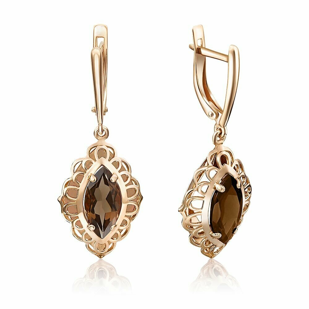 Серьги, красное золото, 585 проба, раухтопаз