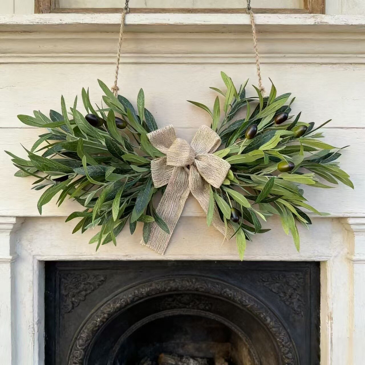 Весенний венок из искусственных оливковых листьев в форме сердца, украшение для висячих окон передней двери,60cm
